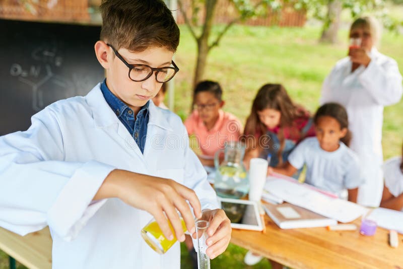 Boy Doing an Experiment with Test Tube Stock Image - Image of vacation ...
