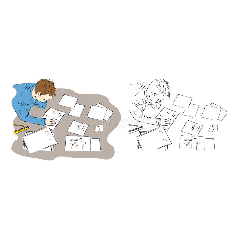 Boy Doing Homework Drawing Stock Illustrations – 163 Boy Doing Homework ...