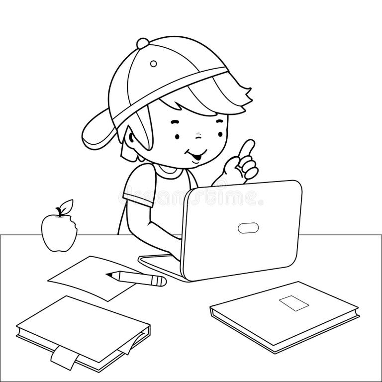 Doing Homework Coloring Page Stock Illustrations – 30 Doing Homework ...