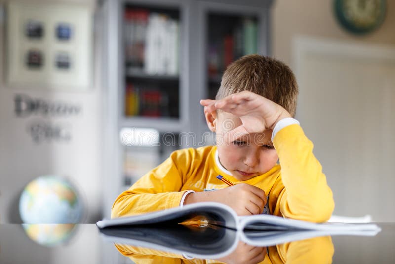 Boy doing his homework stock photo. Image of lesson, pencil - 78895376