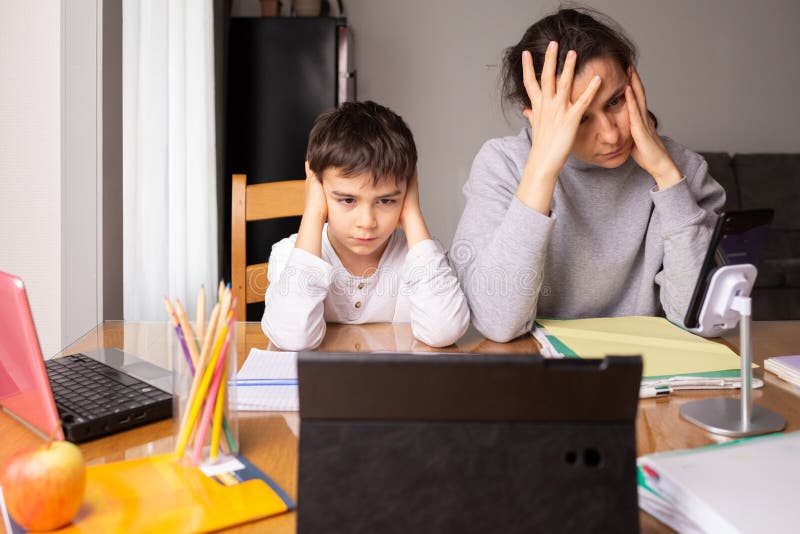 Tierd Boring Boy Dont Want Do Homework, Child Cries Stock Image - Image ...