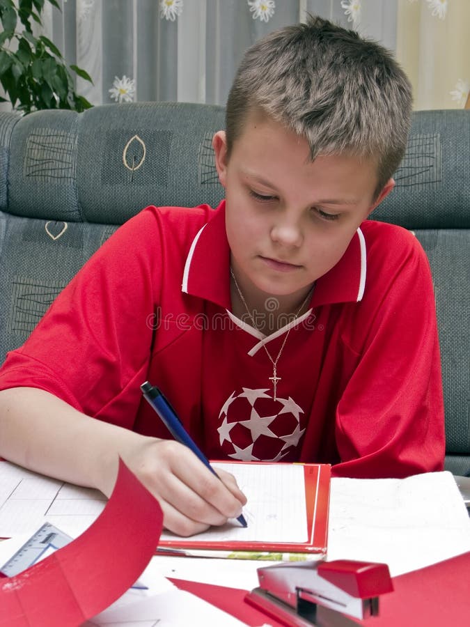 Boy doing homework stock photo. Image of cuts, student - 4602436