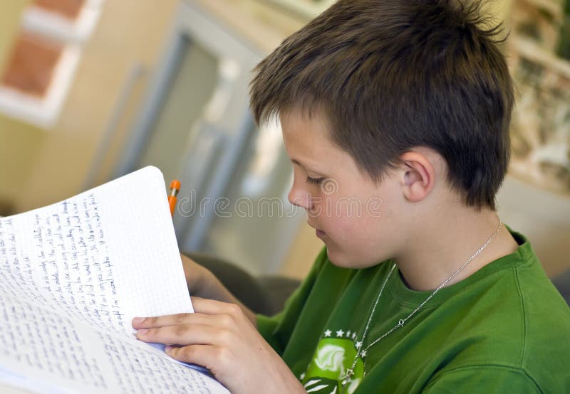 Boy doing homework stock photo. Image of checking, concentration - 5185436