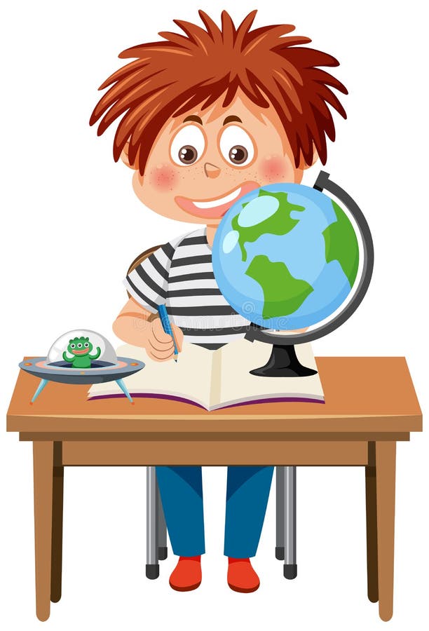 A Boy Doing Homework Cartoon Stock Vector - Illustration of human ...