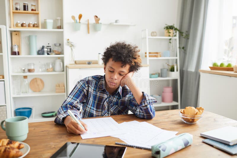 Boy doing homework at home stock image. Image of house - 192006035