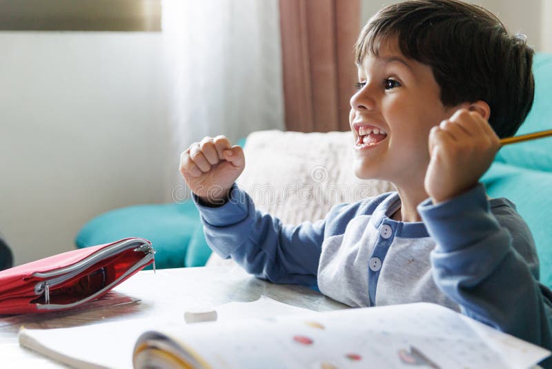 Boy doing homework at home stock image. Image of child - 260827143