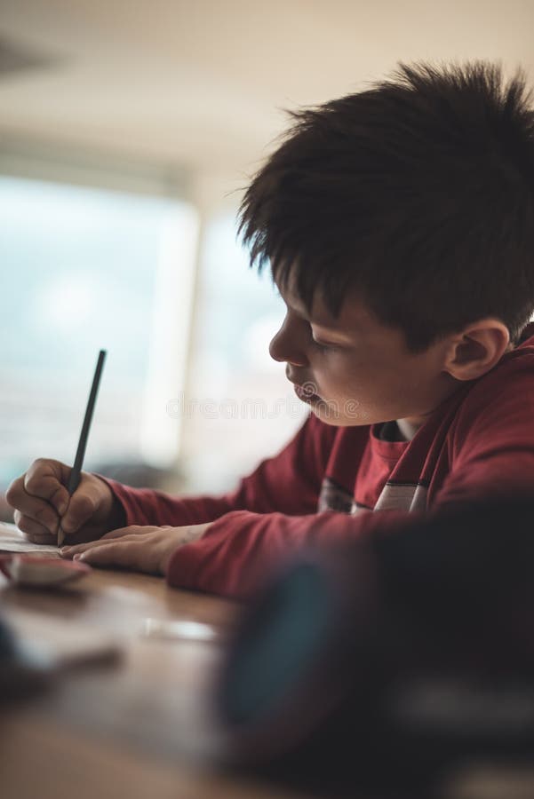 Boy doing homework stock photo. Image of writing, mathematics - 48720398
