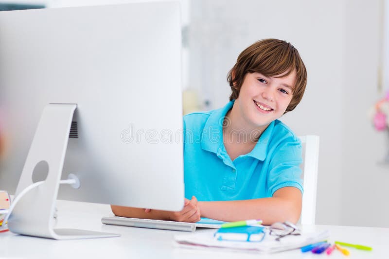 Kids Doing Homework with Modern Computer Stock Photo - Image of ...
