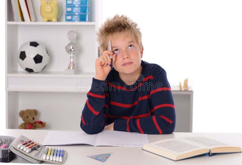 Boy is doing homework stock image. Image of reading, learn - 43645737