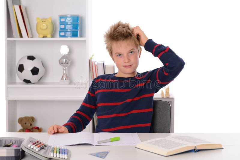 Boy is doing homework stock image. Image of heft, home - 43645875