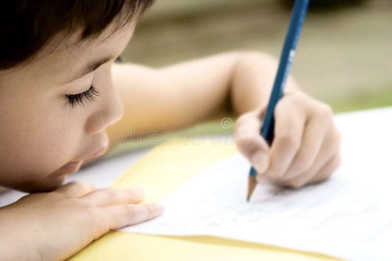 Boy Doing Homework, Outdoors. Stock Image - Image of relaxed, play: 2681131