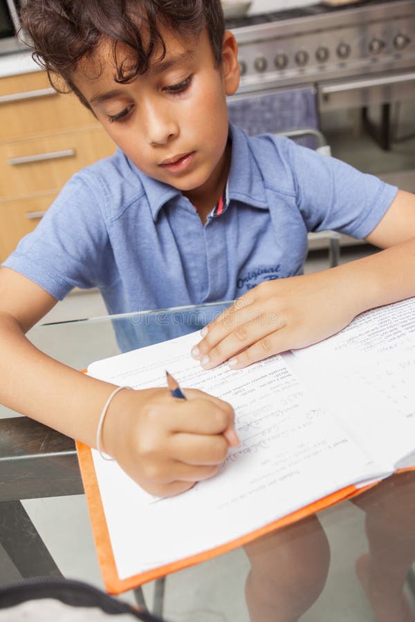 Boy Works at Home during Containment Period Stock Photo - Image of hair ...