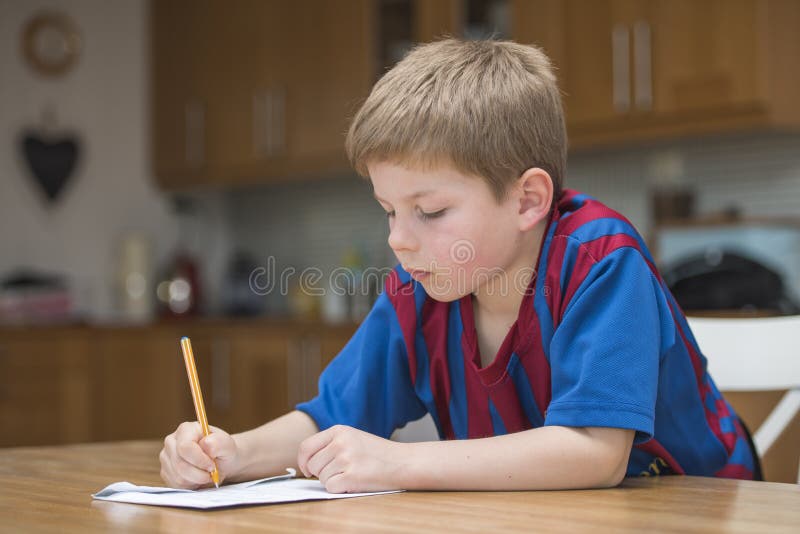 Boy doing homework stock photo. Image of writing, homework - 39367358