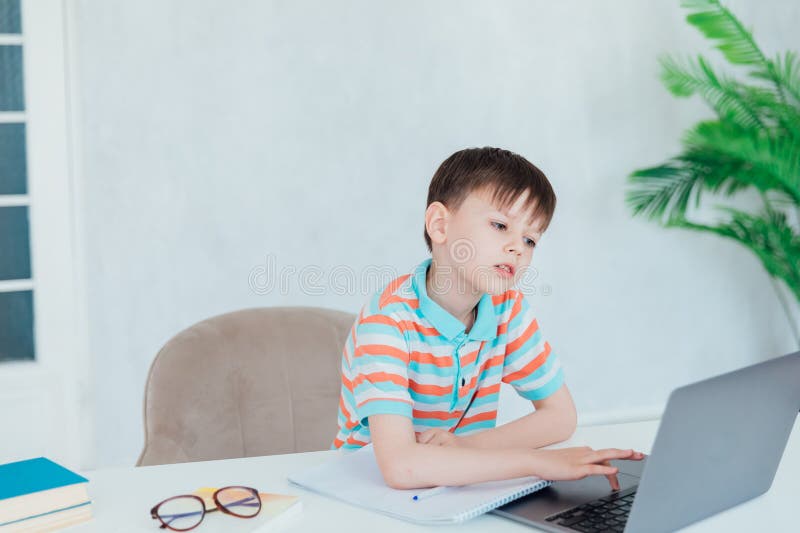 Boy Doing Online Learning with Laptop Stock Image - Image of online ...