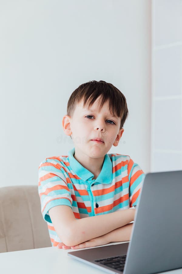 Boy Doing Online Learning with Laptop Stock Photo - Image of home, teen ...