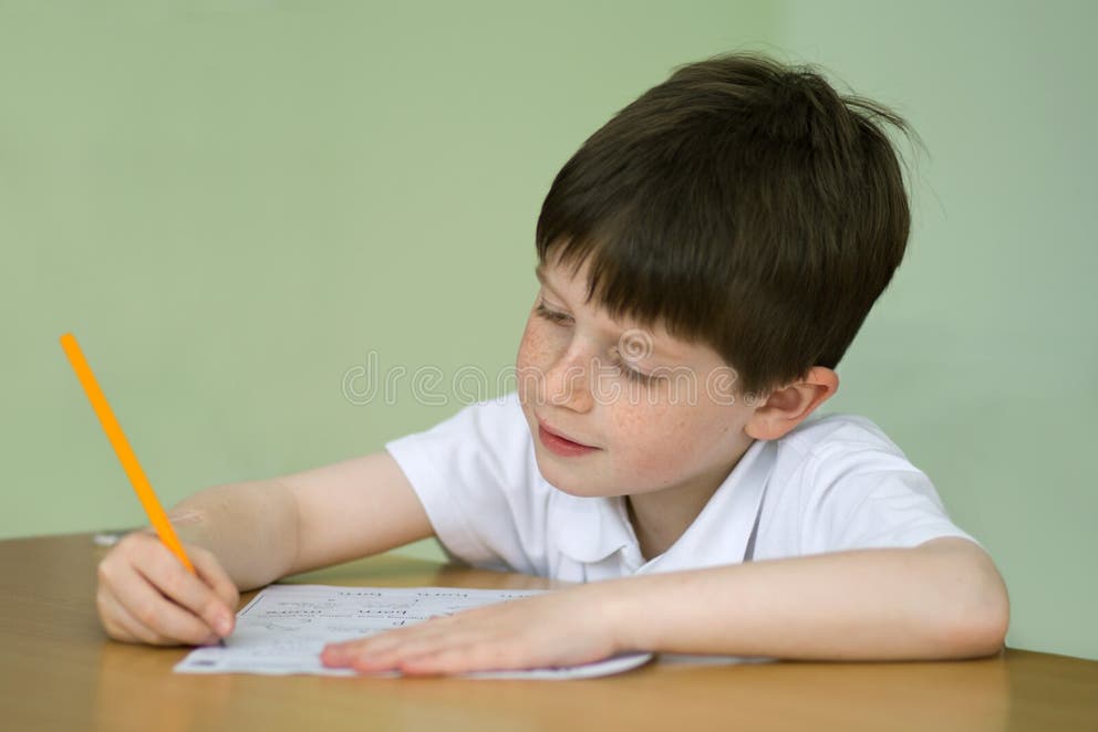 Boy doing school work stock image. Image of primary, grade - 4981171