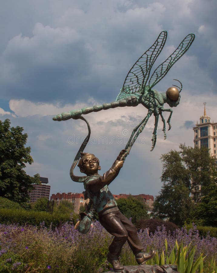 The boy and the dragonfly stock image. Image of garden - 74791051