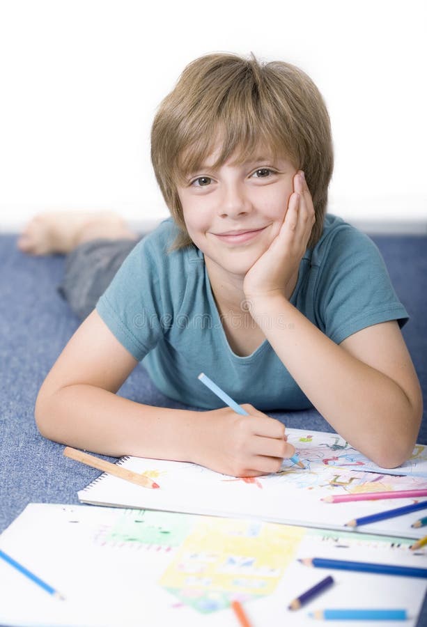 Boy draw with crayons stock image. Image of crayon, elementary - 31007251
