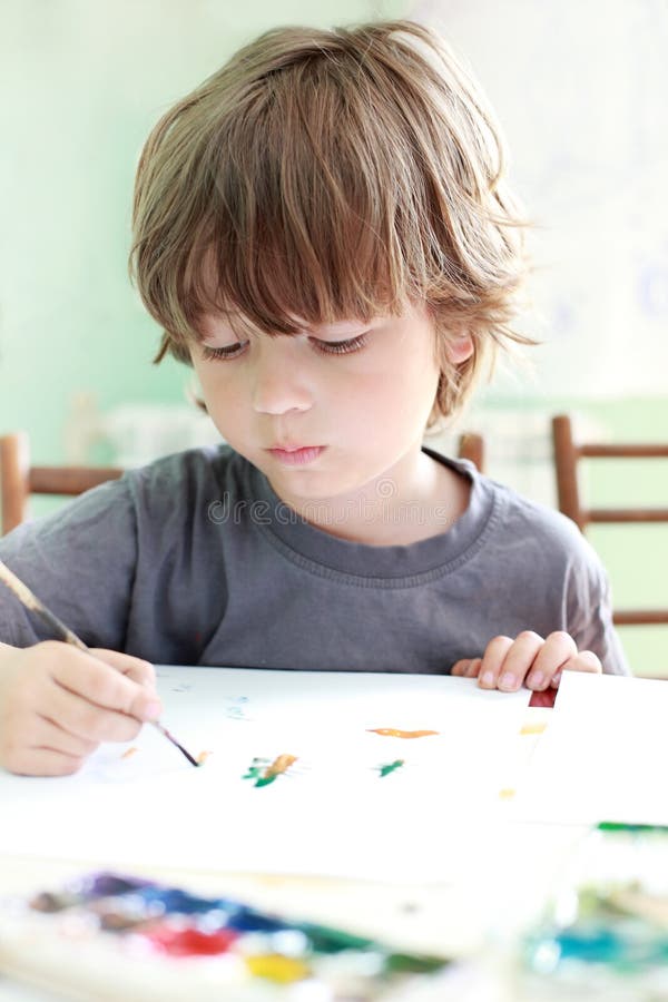 Boy draw in home stock image. Image of education, caucasian - 41325517