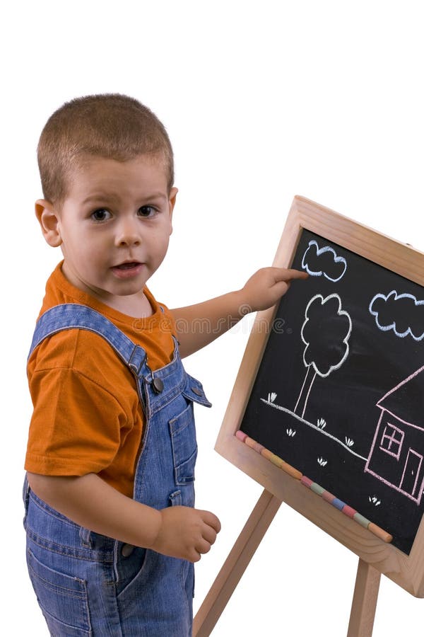 Boy drawing stock photo. Image of blackboard, child, board - 12594442