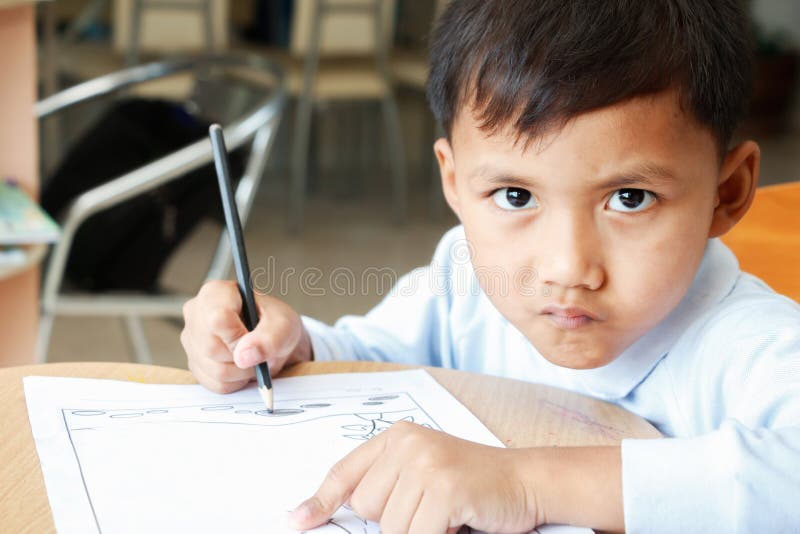 Boy is drawing cartoon stock photo. Image of hair, coloring - 121622796