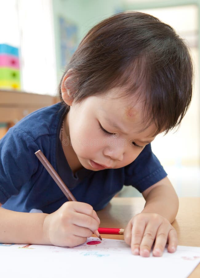 Boy drawing stock image. Image of kids, happy, preschool - 36249223