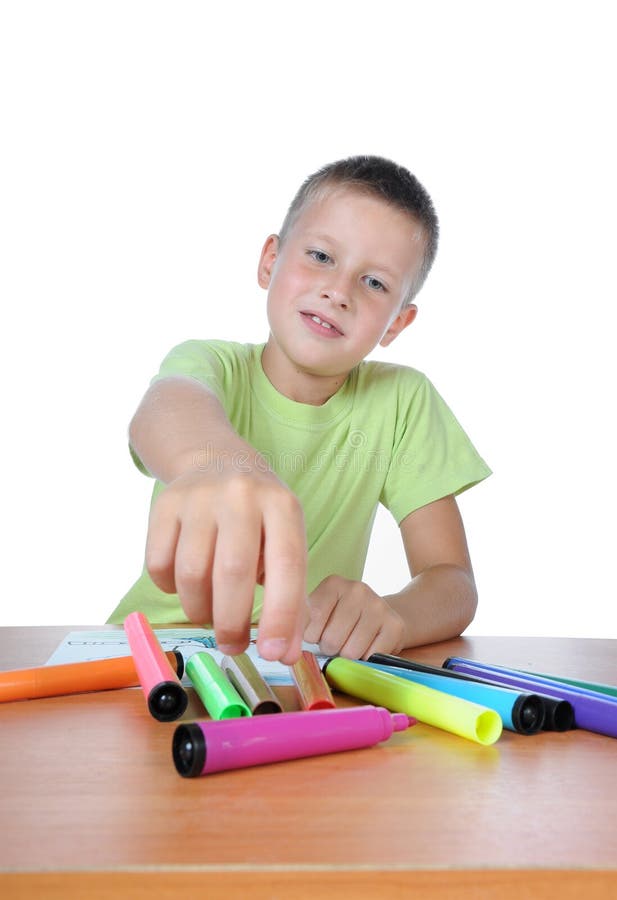 Boy Drawing on Paper with Crayons Stock Image - Image of asian ...