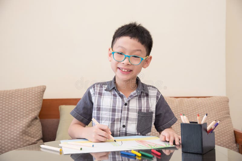 Boy Drawing Picture at Home Stock Image - Image of school, children ...