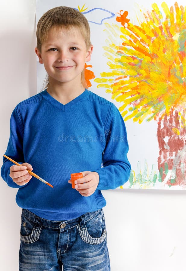 Boy draws a picture stock photo. Image of painter, male - 68752454