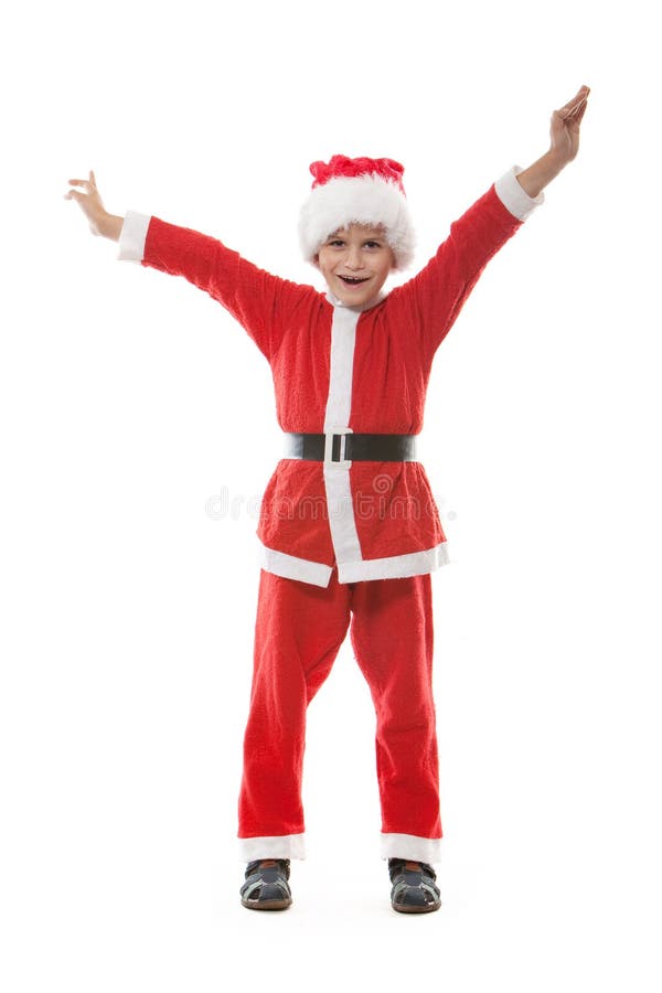 Little Green Santa Claus Boy Pointing at Big Wish List Stock Photo ...