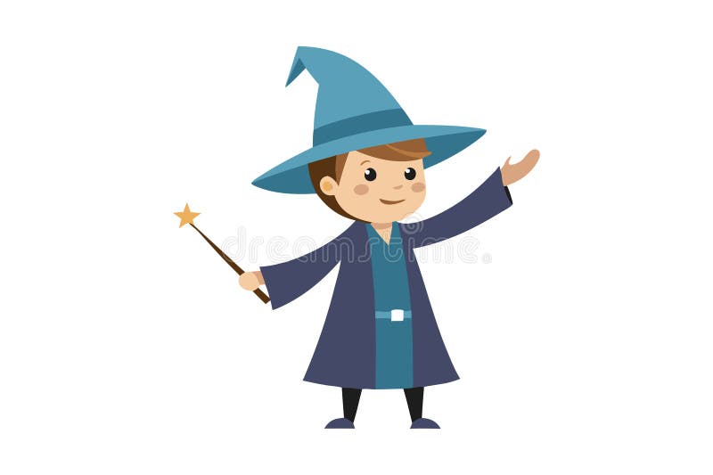 Boy Dressed As a Wizard Holding a Wand Stock Vector - Illustration of ...