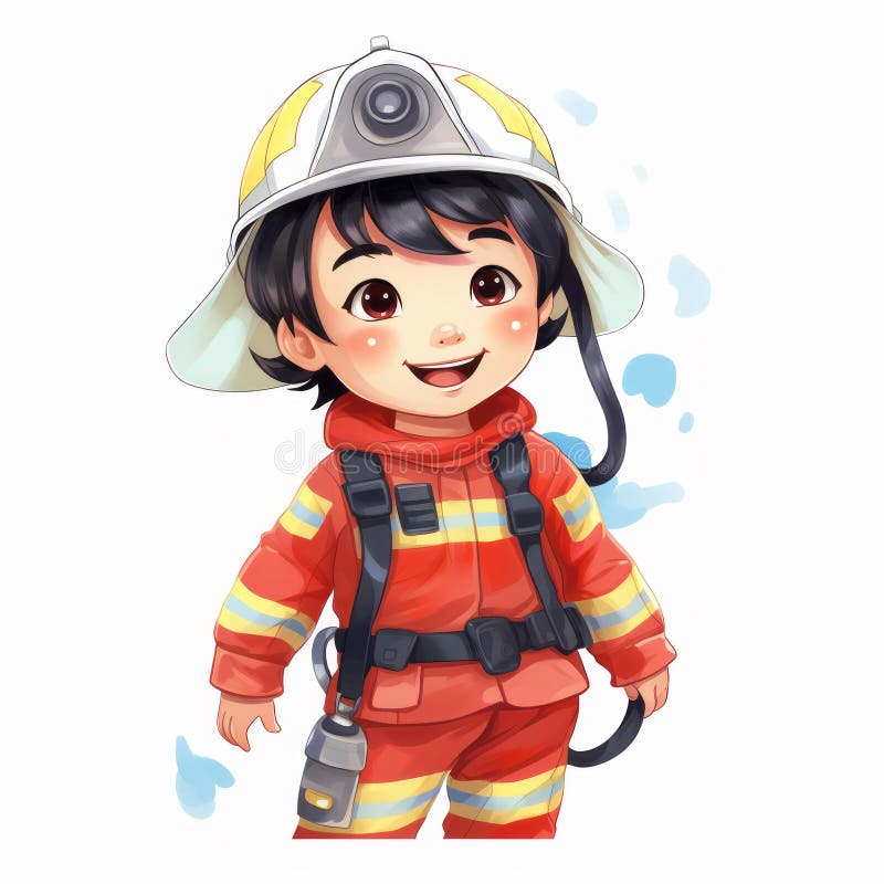 A Boy Dressed in a Fireman Uniform Holding a Camera Stock Illustration ...