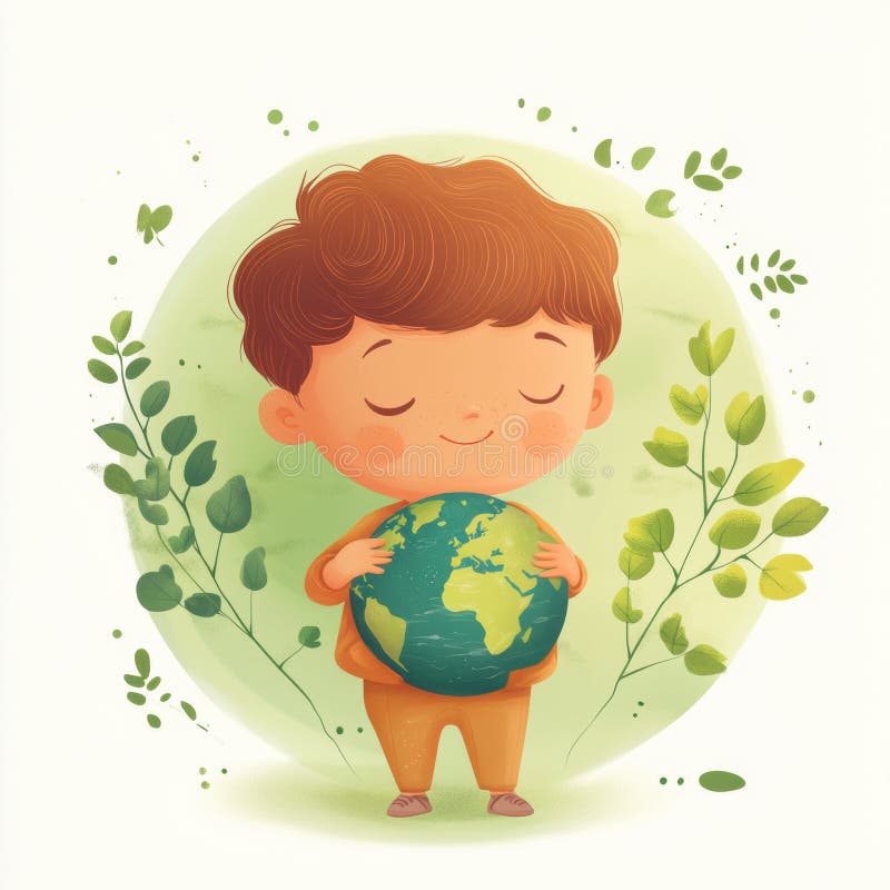 Boy Earth Illustration Globe Holding General Stock Illustration ...