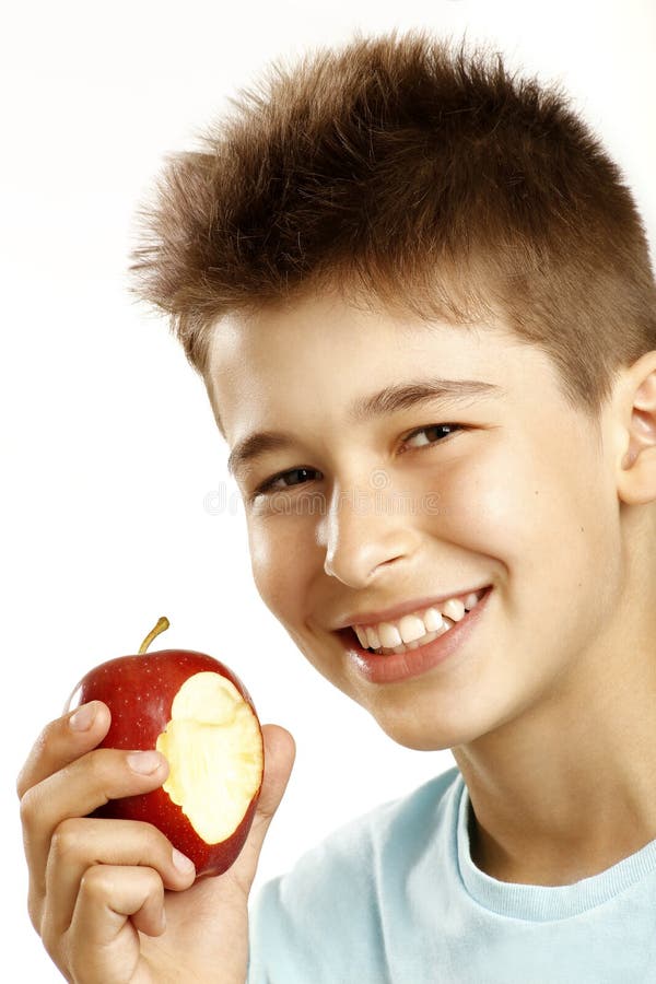 Boy eat apple stock photo. Image of dentist, fruit, beautiful - 25875806