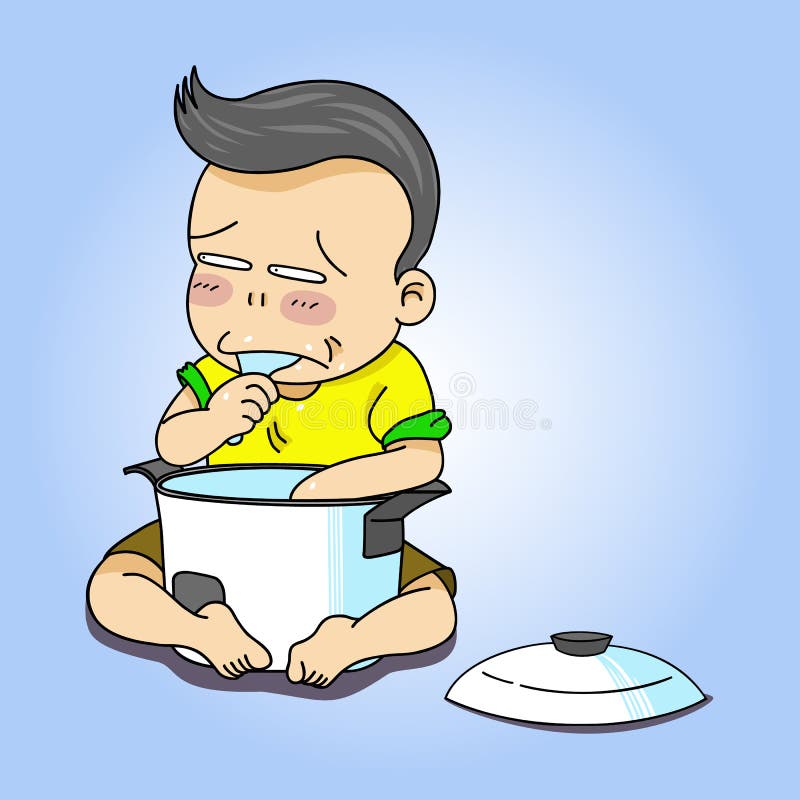 Boy eat rice stock vector. Illustration of voraciously - 48990711