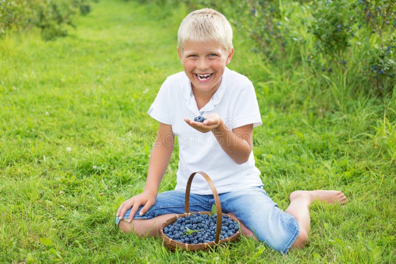 Child eating blueberries stock photo. Image of dress - 64315212