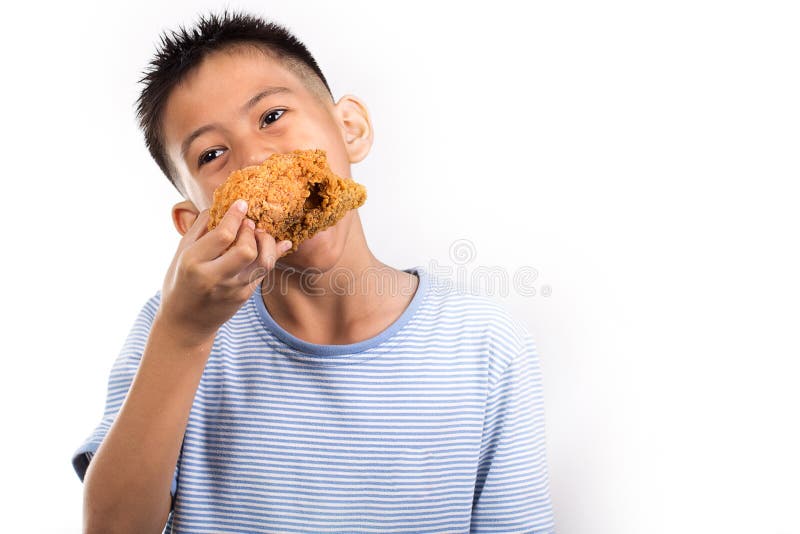 Boy Eating a Deep Fried Chicken Stock Image - Image of grip, bristle ...