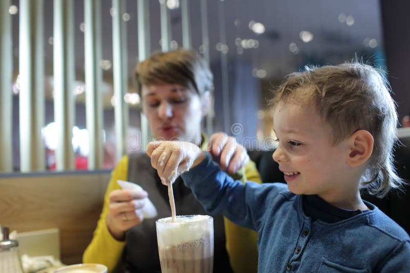 Boy Eating Foam of Milkshake Stock Image - Image of chocolate, child ...