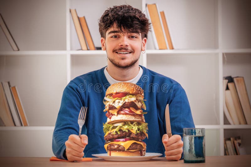 Boy eating hamburger stock photo. Image of menu, eating - 287994146