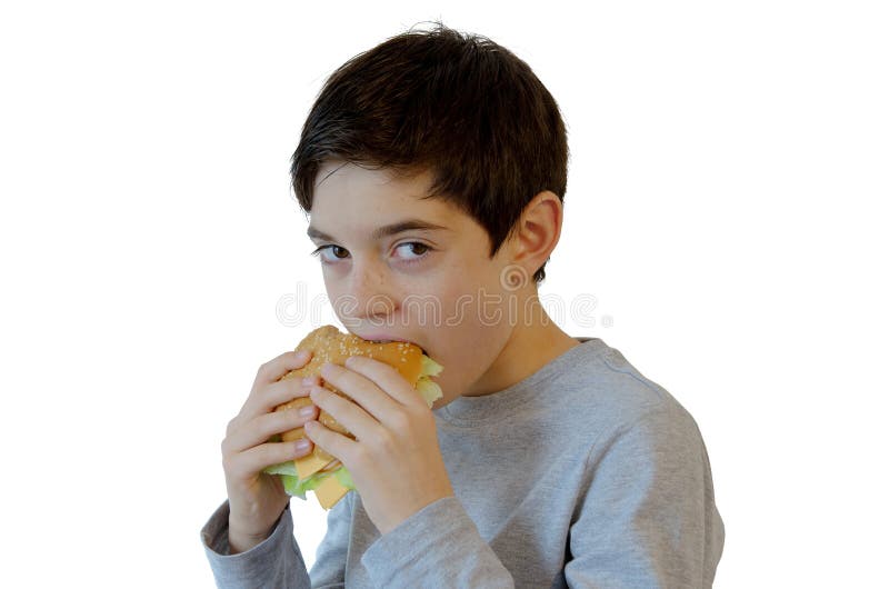 Boy eating a hamburger stock photo. Image of food, enjoy - 46482070