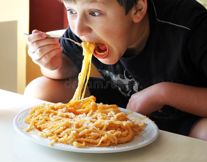 Boy eating spaghetti stock photo. Image of gift, baby - 28181732