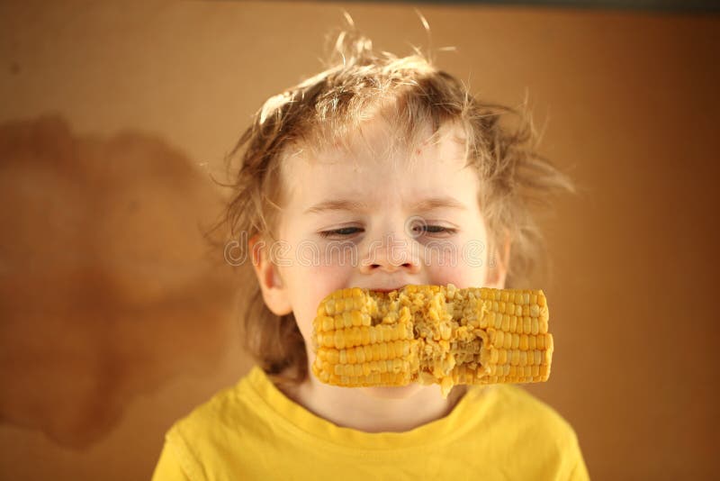Boy Blonde Eating Sweet Corn Stock Photo - Image of healthy, cute ...