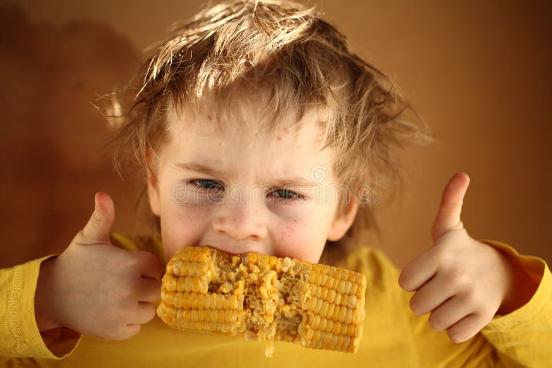 Boy Blonde Eating Sweet Corn Stock Image - Image of blonde, happy ...