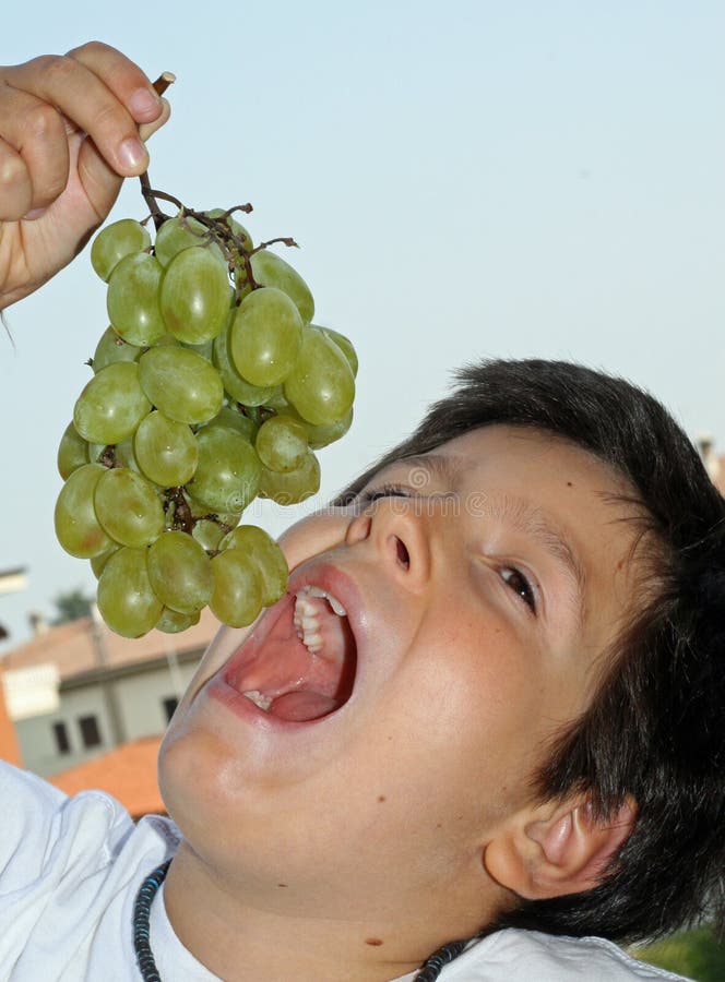 Boy eating white grapes stock image. Image of hand, cute - 34058063