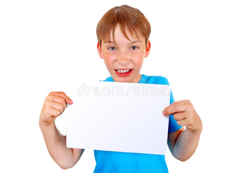 Boy with Empty Paper stock photo. Image of isolated - 166767220