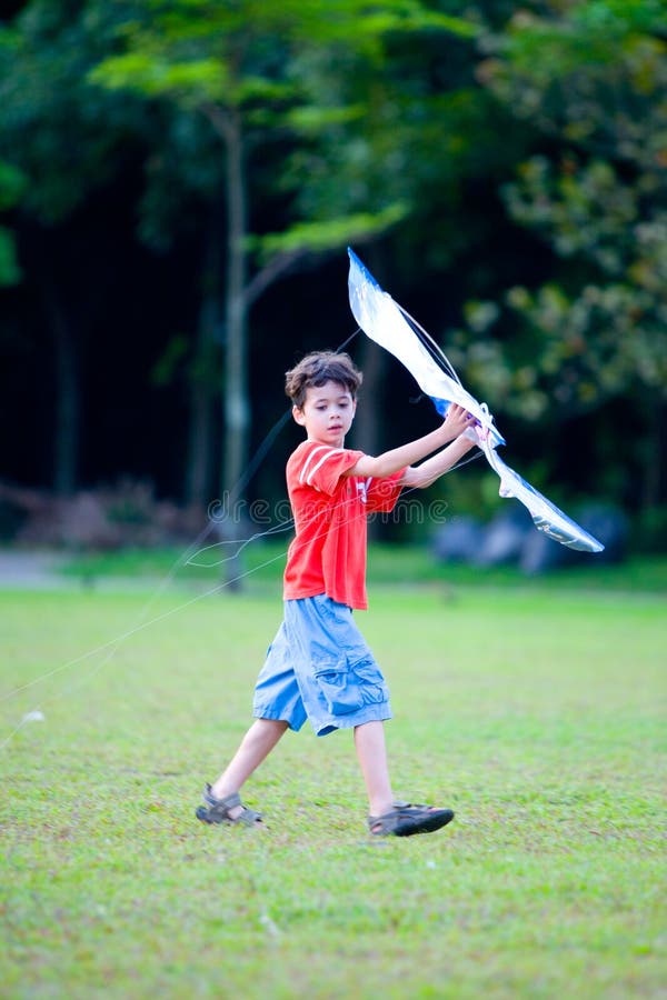 Boy Enjoying His Kite at the Playground Stock Image - Image of ...