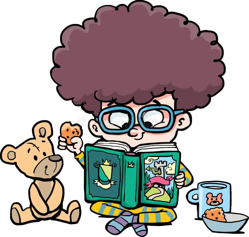 Boy Enjoys Reading a Fairy Tale Book before Bed Stock Vector ...