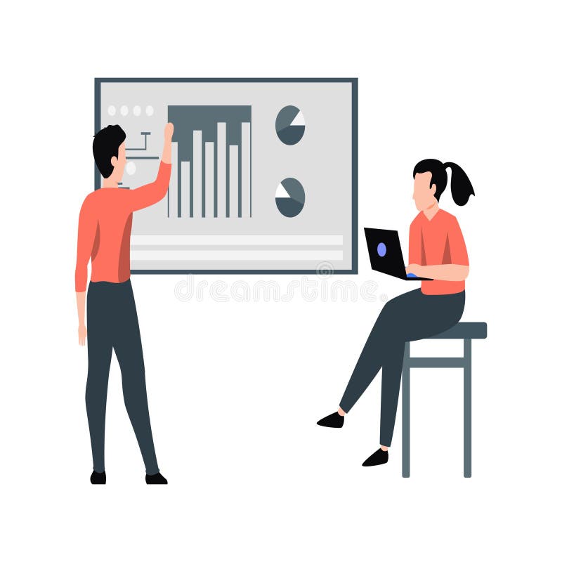 Boy Explaining Business Graph To Girl Stock Illustration - Illustration ...