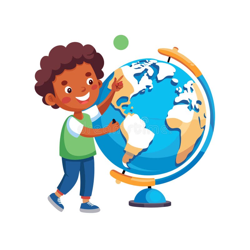 Boy Exploring the World with a Globe, Education and Learning Concept ...