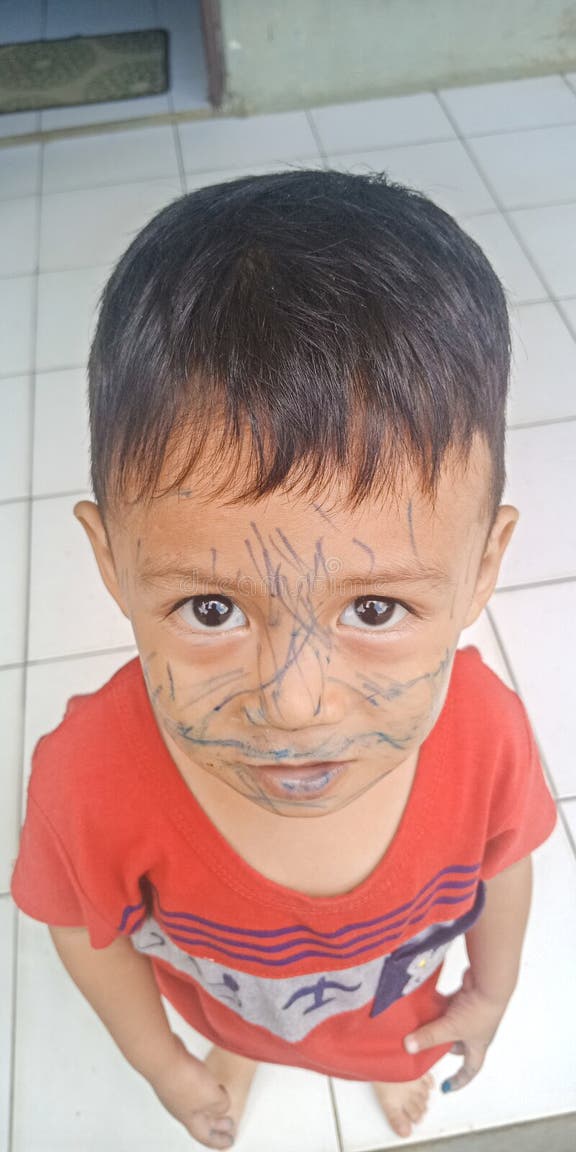 Boy with a Face Full of Scribbles Stock Photo - Image of portrait, face ...